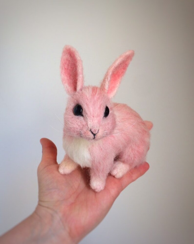 Fluffy PINK Fantasy BUNNY Figurine Handmade Cute Little | Etsy