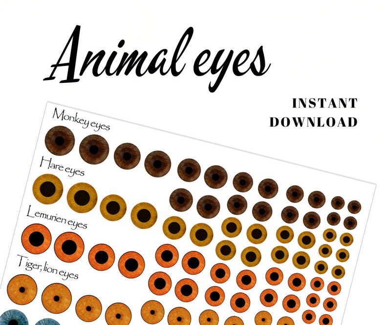 Printable Color Animal Eyes Collage Sheet to Handmade Dolls - Etsy