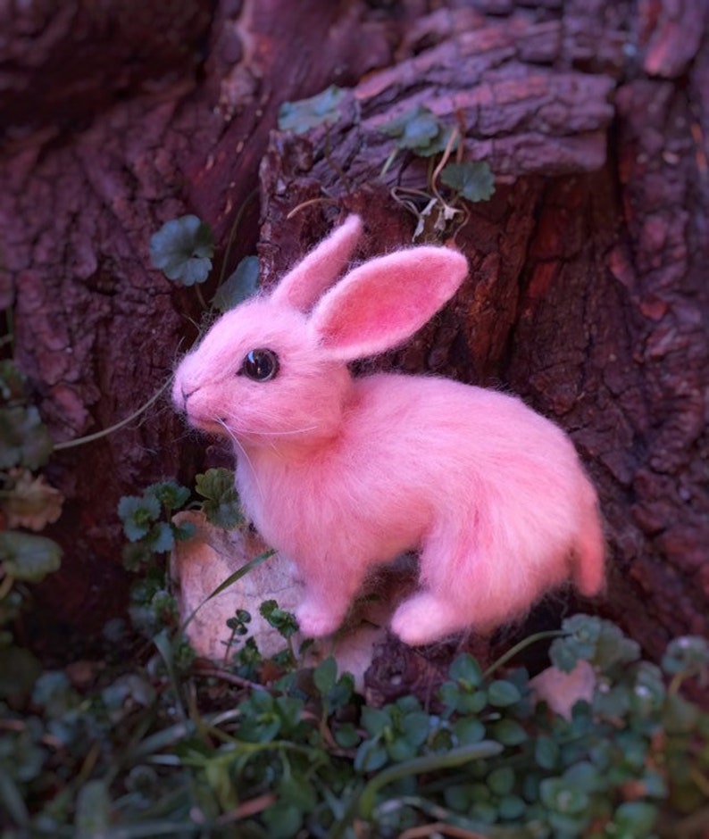 Fluffy PINK fantasy BUNNY figurine handmade cute little | Etsy