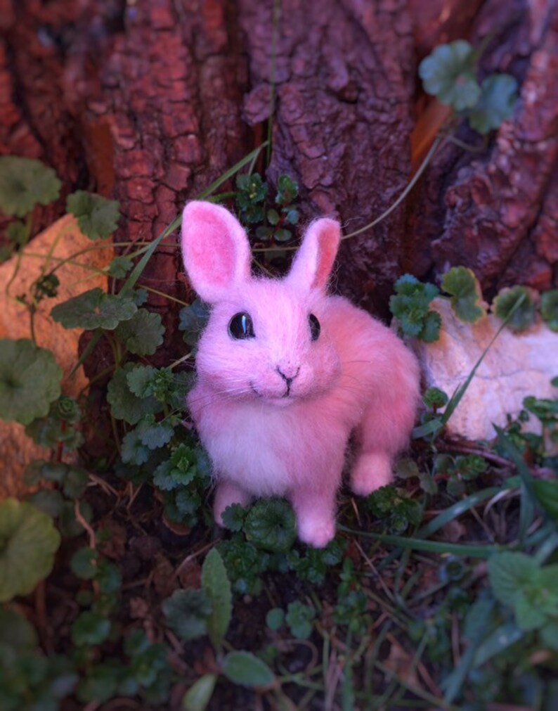 Fluffy PINK fantasy BUNNY figurine handmade cute little | Etsy