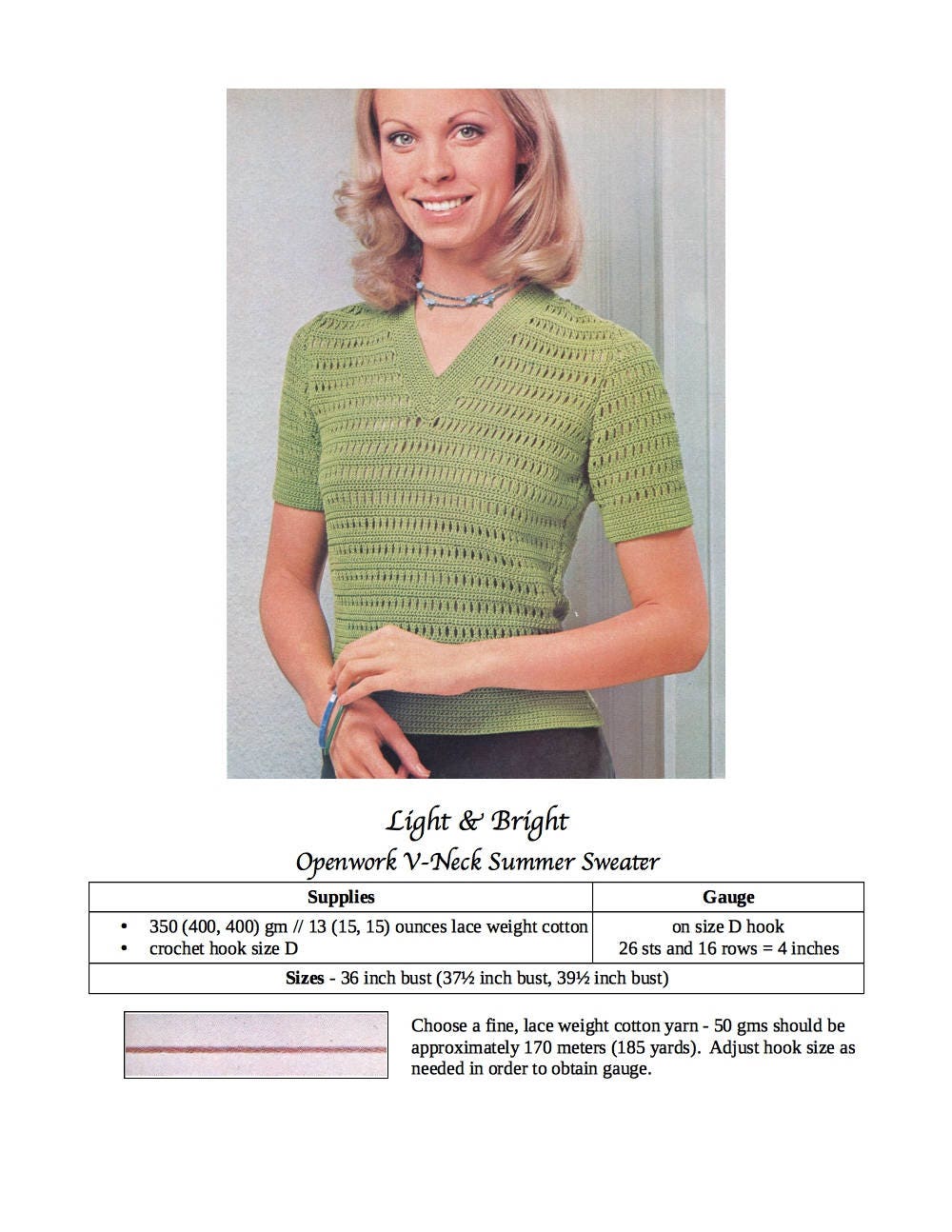 Crochet Pattern Summer Sweater Openwork, V-neck, Short Sleeve, Womans ...