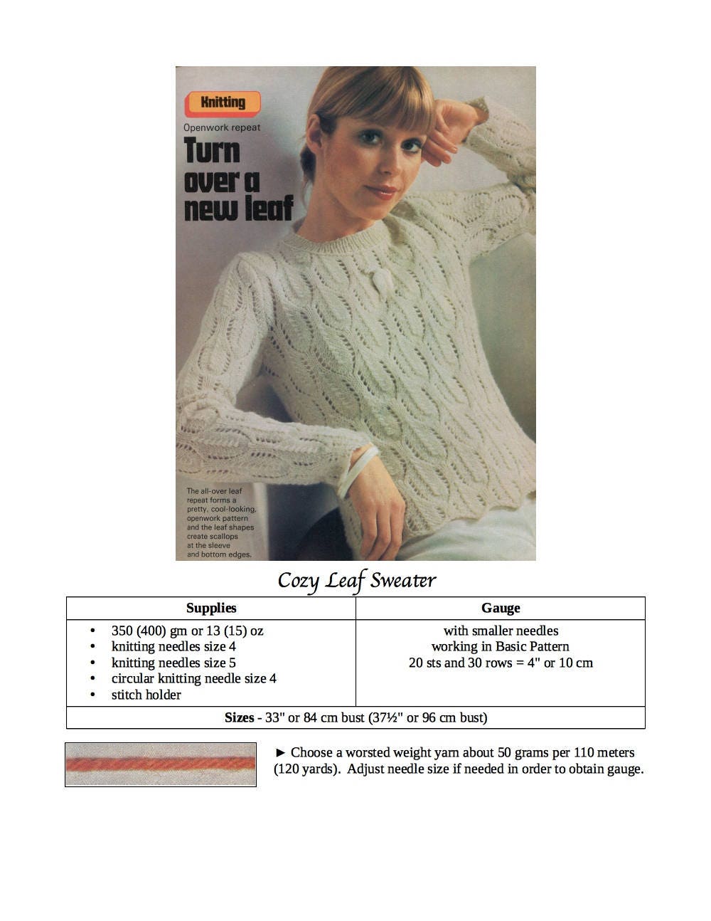 Cozy Leaf Sweater - Knitting Pattern - Pullover in Lace Leaves Design ...