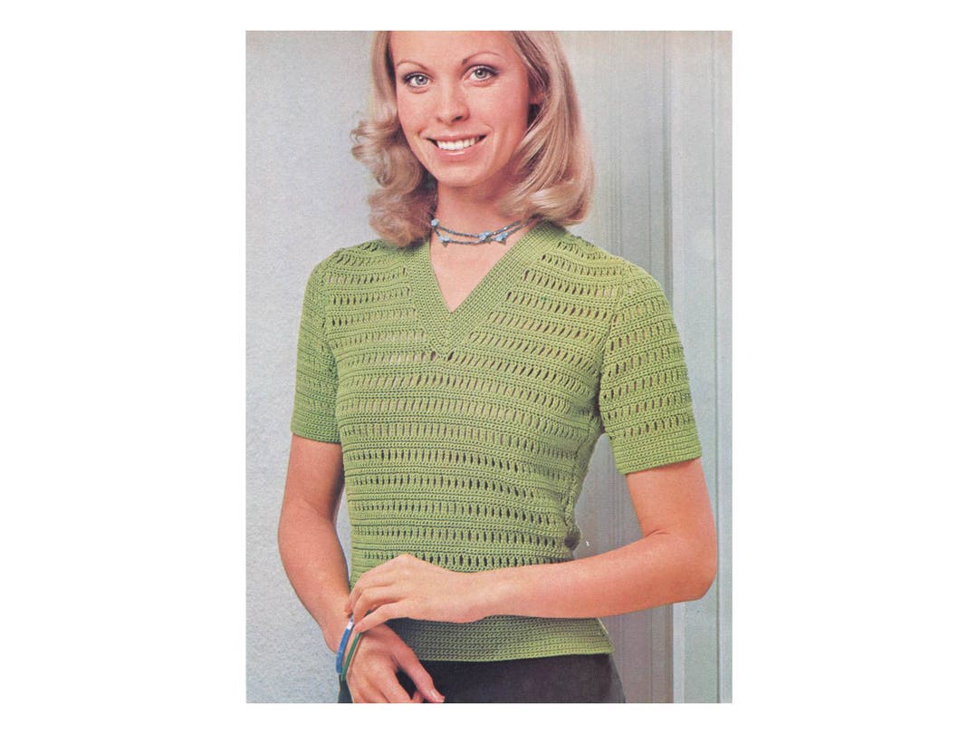 Crochet Pattern - Summer Sweater - Openwork, V-neck, Short Sleeve ...