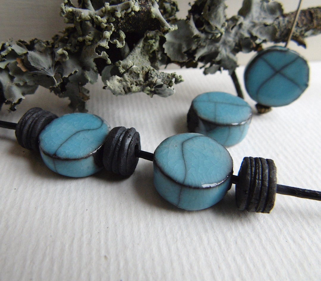 HANDCRAFT CERAMIC Blue Raku Beads Sky Blue or Turquoise Blue of Your ...