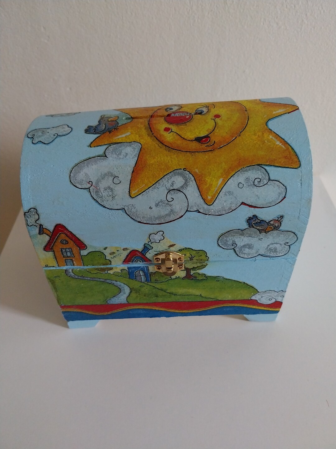 Decorated Wooden Money Box With Treasure Chest "in the Blue of the Sky ...