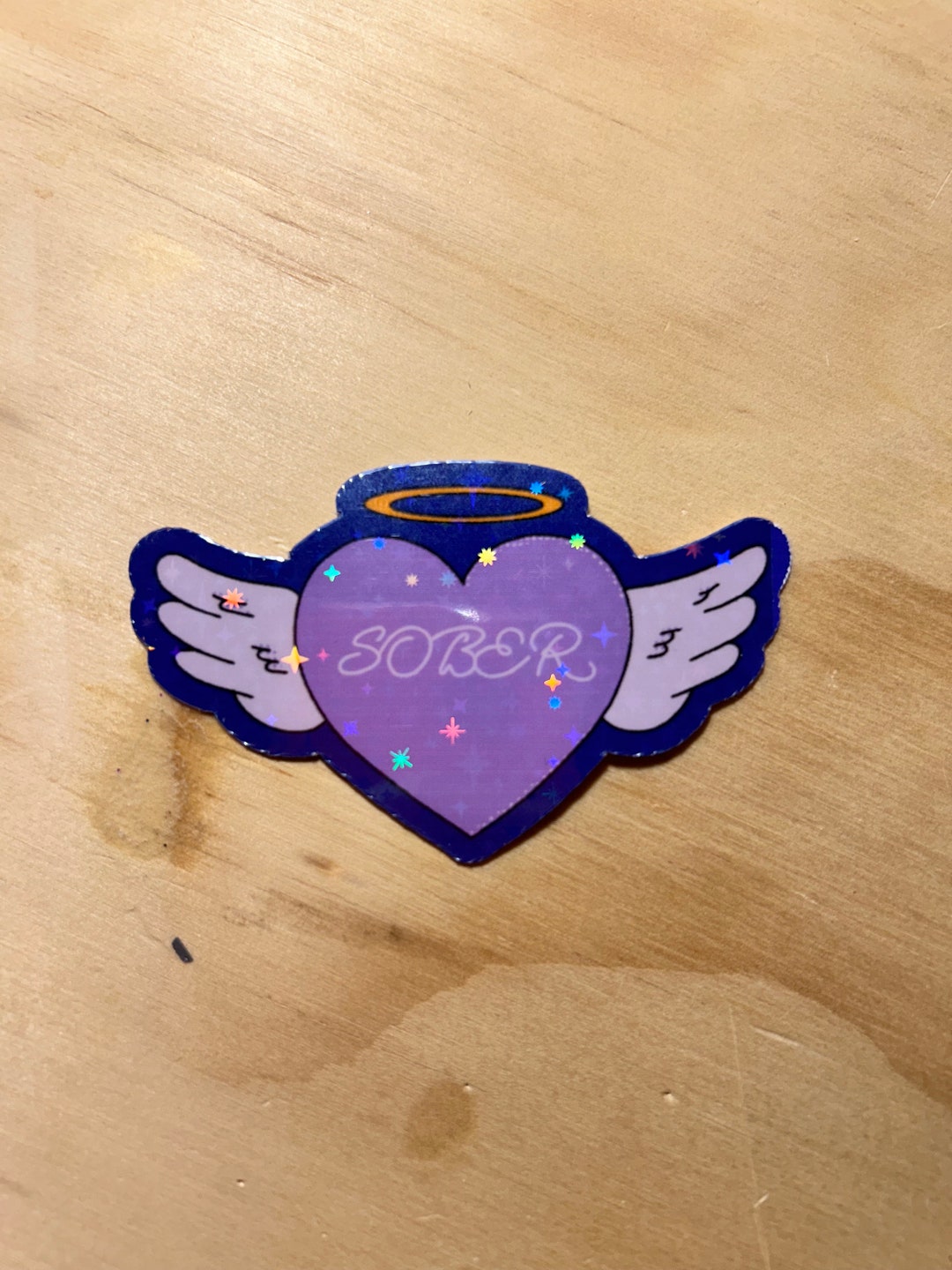 Sober Angel Wings 90s Purple Halo Retro Modern Holographic Sticker ...
