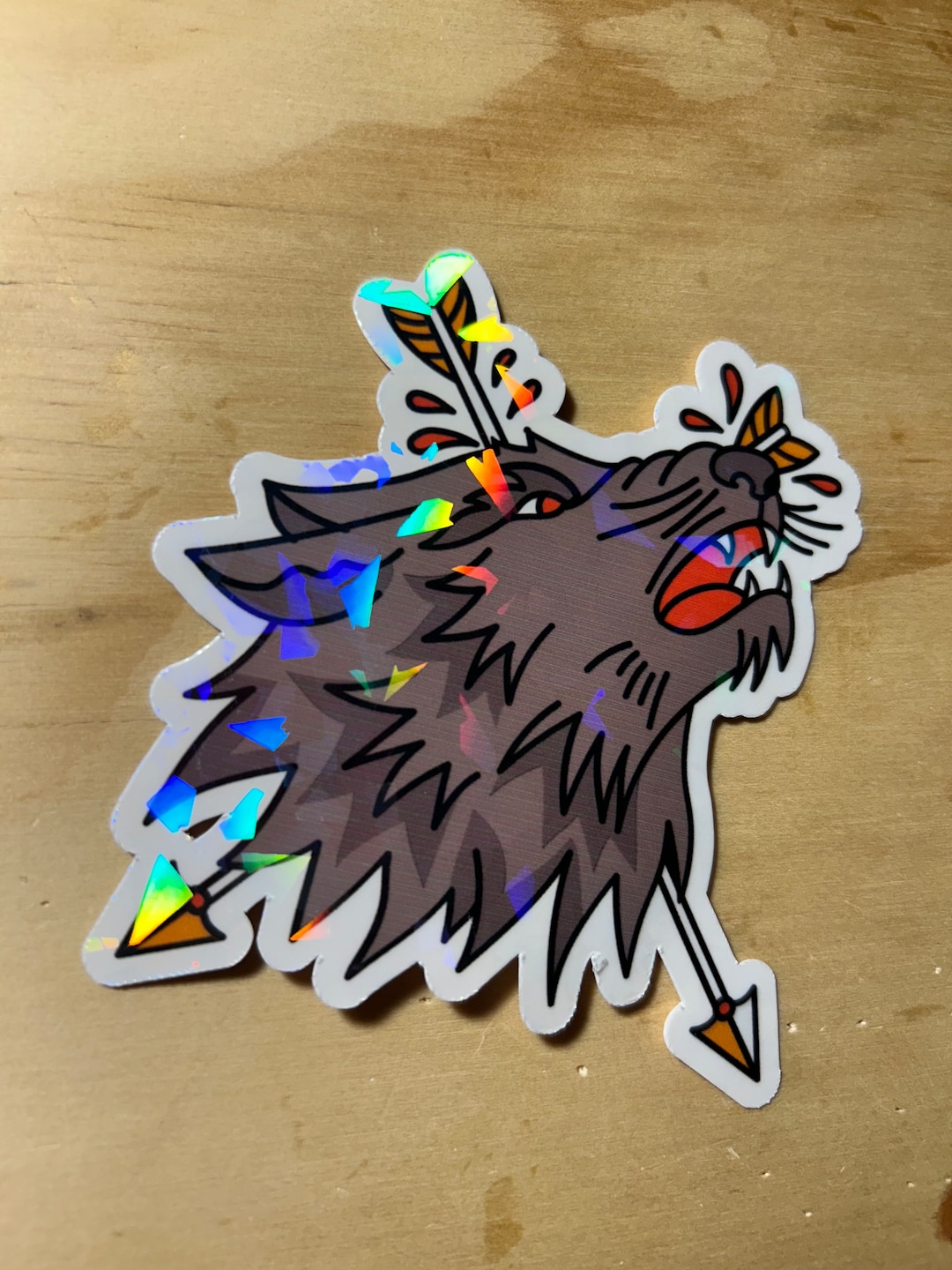 Beautiful Wolf With Arrow Hand Drawn Tattoo Flash Style Halloween ...
