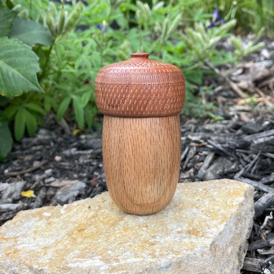 Beautiful Acorn Shaped Turned Wood Box With Walnut Top and White Oak ...