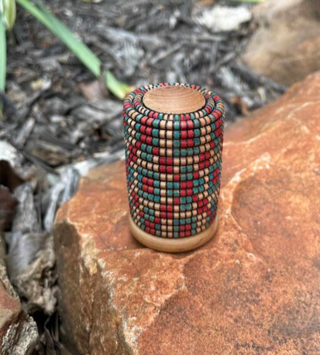 Small Turquoise-red Basket Weave Patterned Box With Threaded Top - Etsy