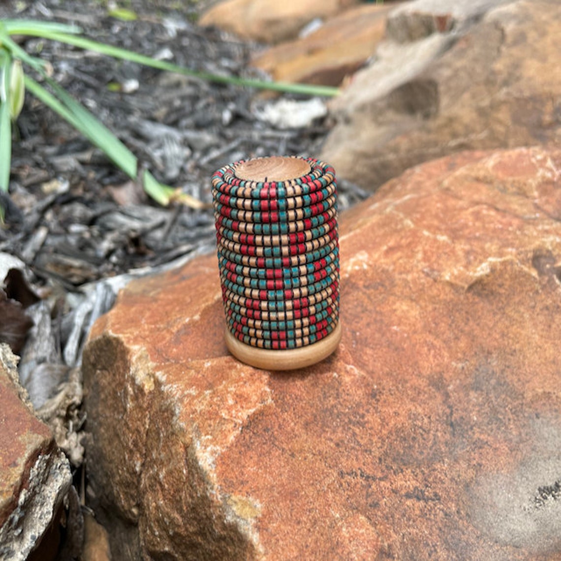 Small Turquoise-red Basket Weave Patterned Box With Threaded Top - Etsy