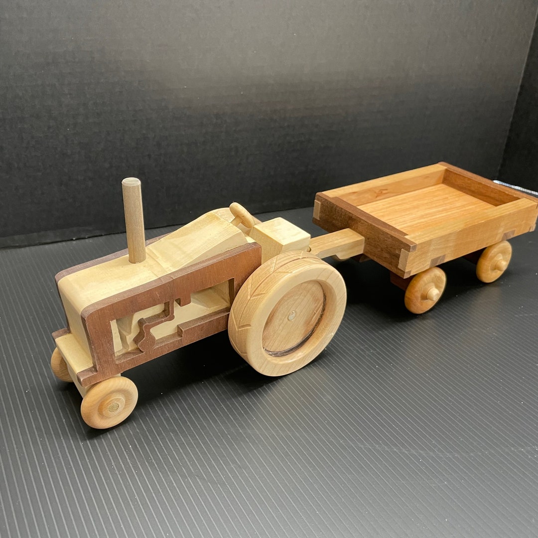 Handcrafted Wood Farm Tractor With Trailer - Walnut Body/maple Wheels ...
