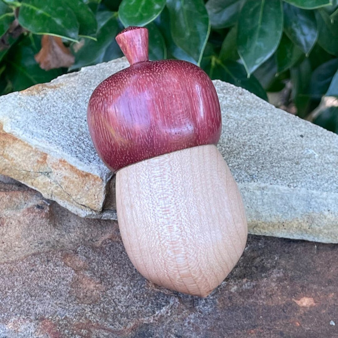 Exotic Purpleheart Wood and Maple Acorn Box With Threaded Top - Etsy