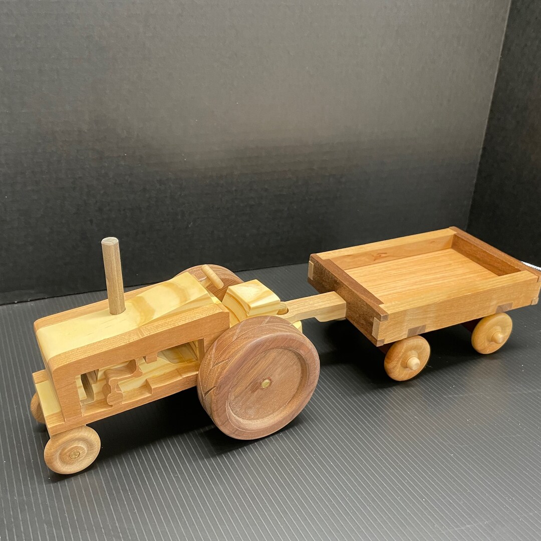 Handcrafted Wood Farm Tractor With Trailer - Cherry Body/walnut Wheels ...