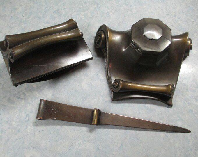 Bronze Inkwell Set,vintage K&CO. Inkwell With Blotter and Letter Opener ...