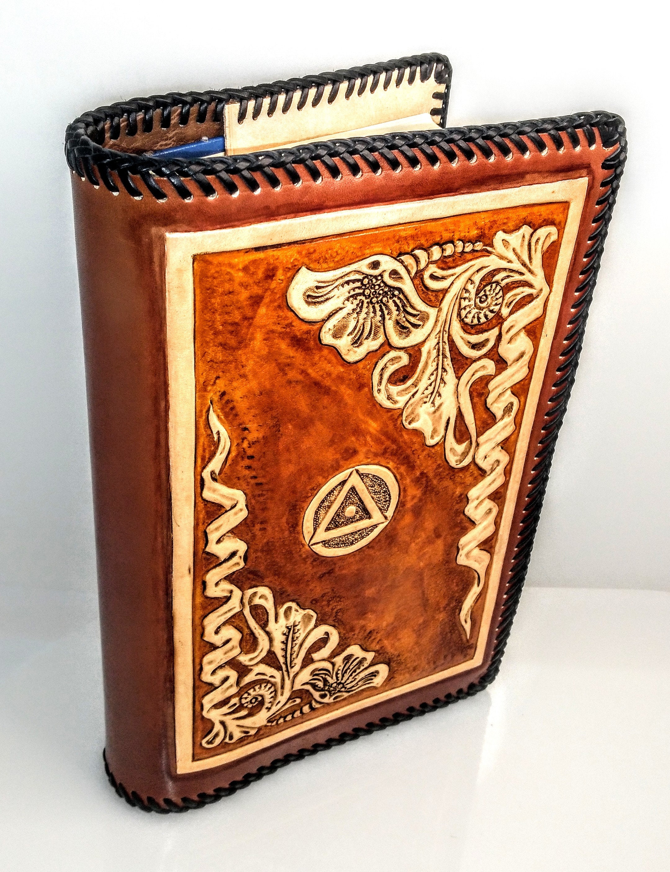 Hand Carved Leather AA Big Book Cover: Floral Design - Etsy
