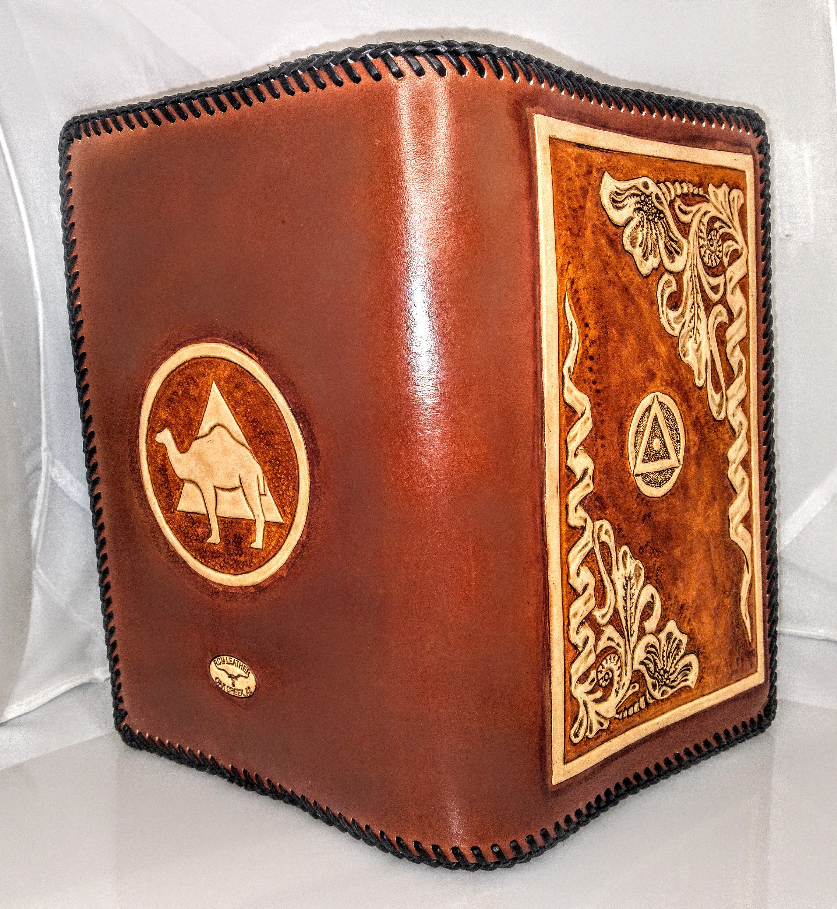 Hand Carved Leather AA Big Book Cover: Floral Design - Etsy