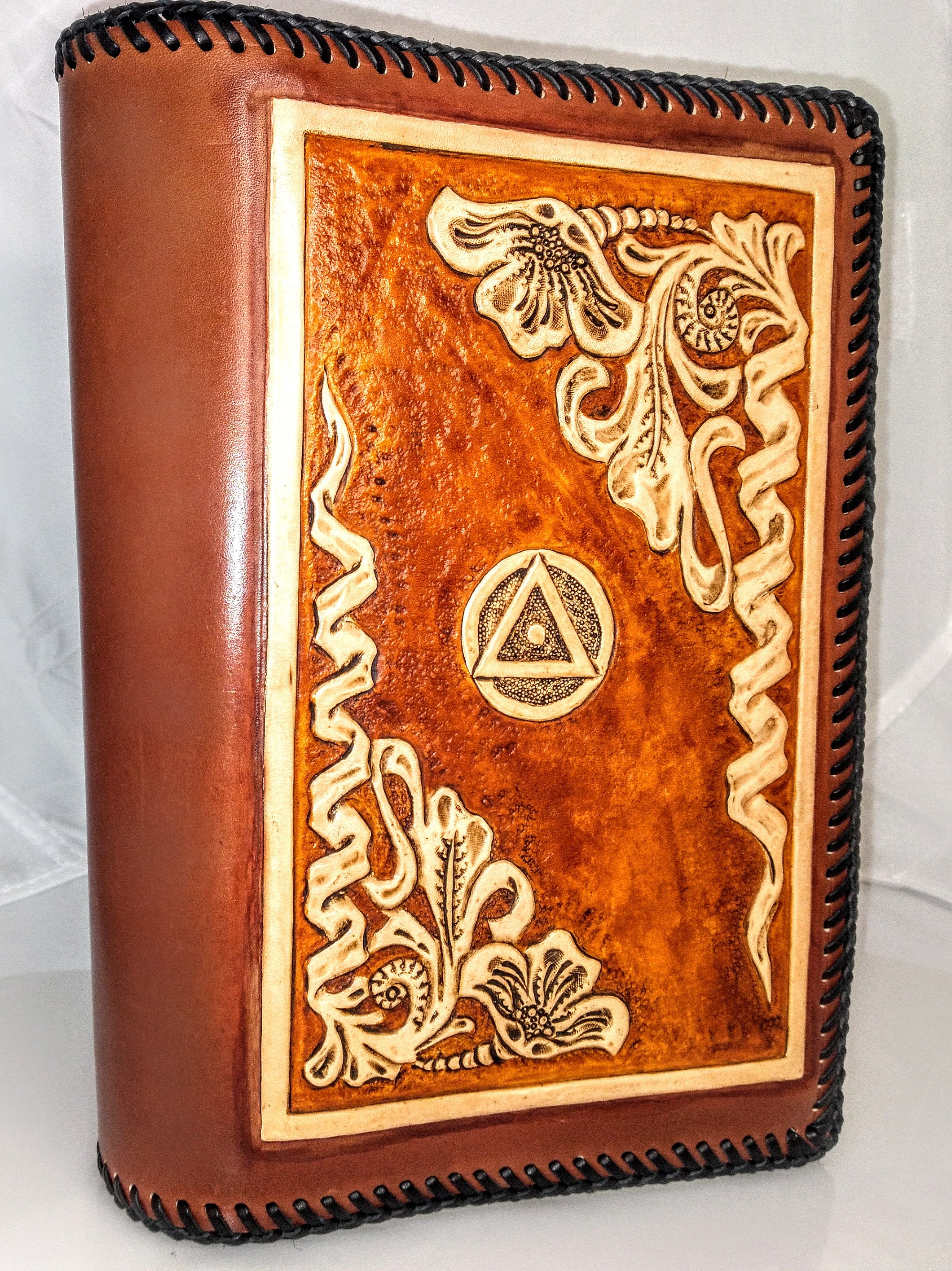 Hand Carved Leather AA Big Book Cover: Floral Design - Etsy