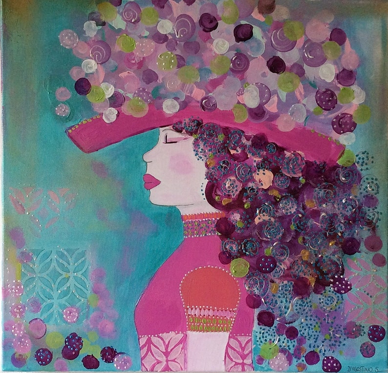 Tableau portrait femme Tableau moderne femme au chapeau - Etsy France