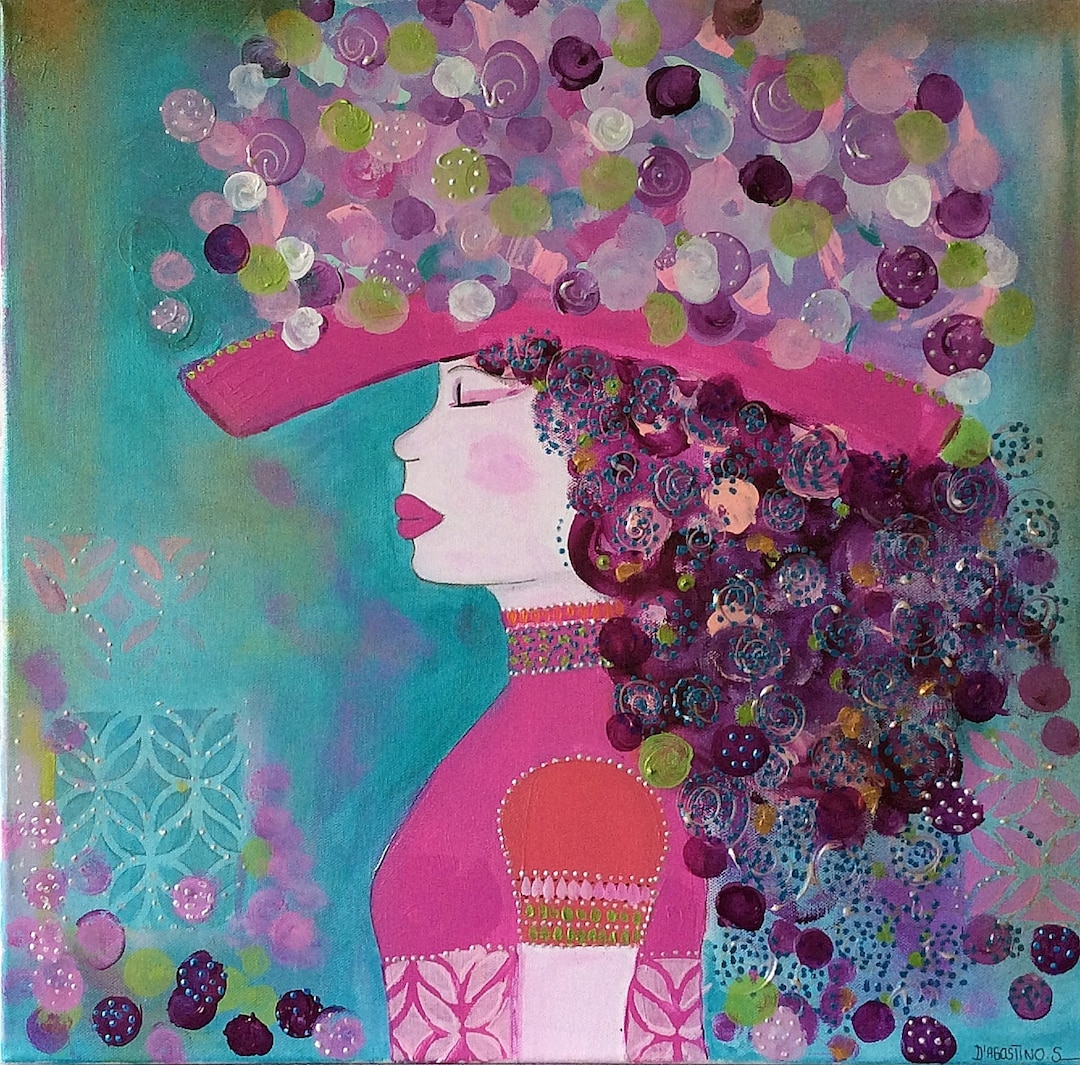 Tableau portrait femme Tableau moderne femme au chapeau - Etsy France