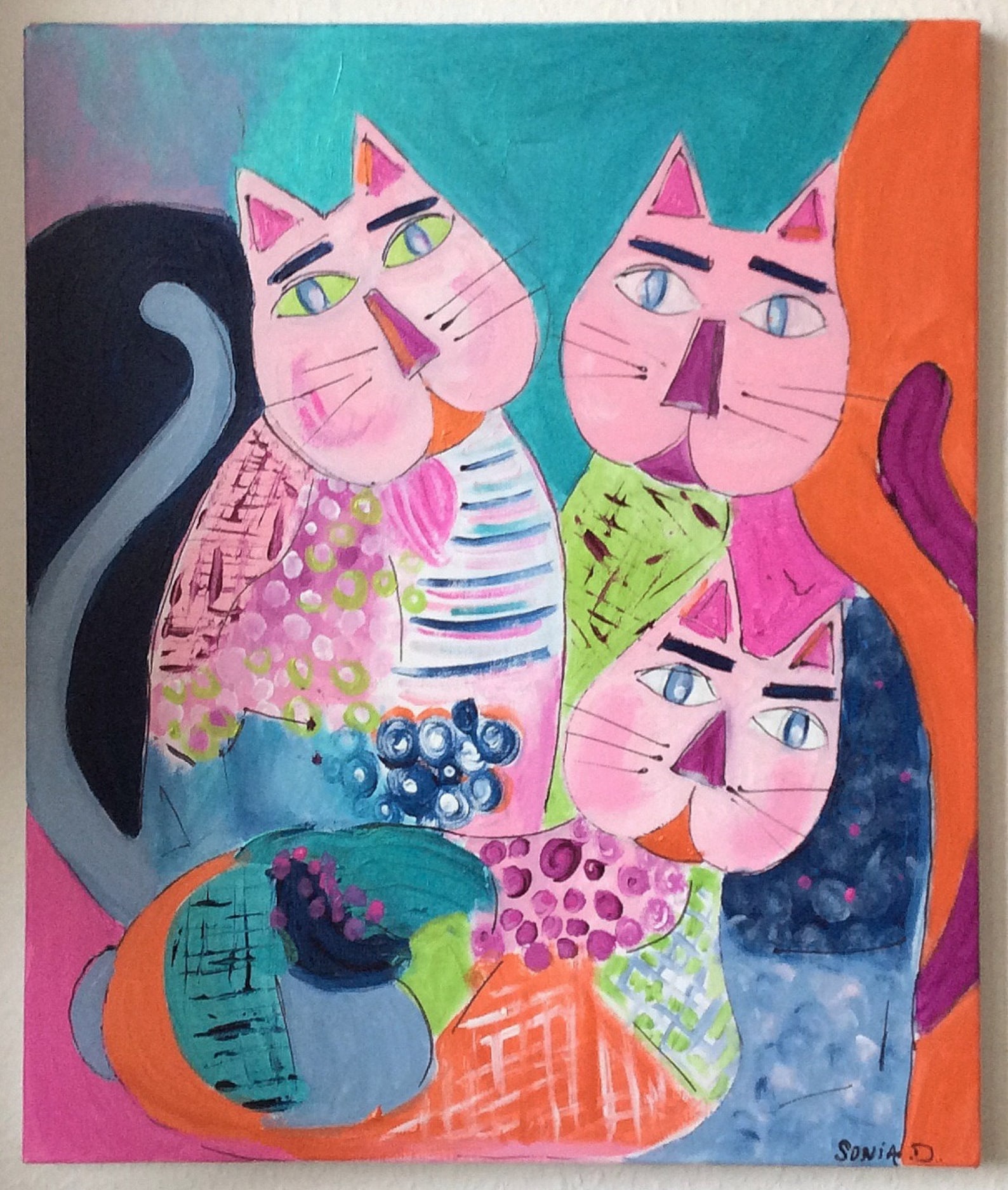 Tableau Chats colorés Tableau moderne chats abstraits toile 55x46cm ...