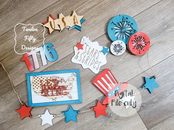 4th of July Tier Tray Set Independence Day Patriotic USA | Etsy