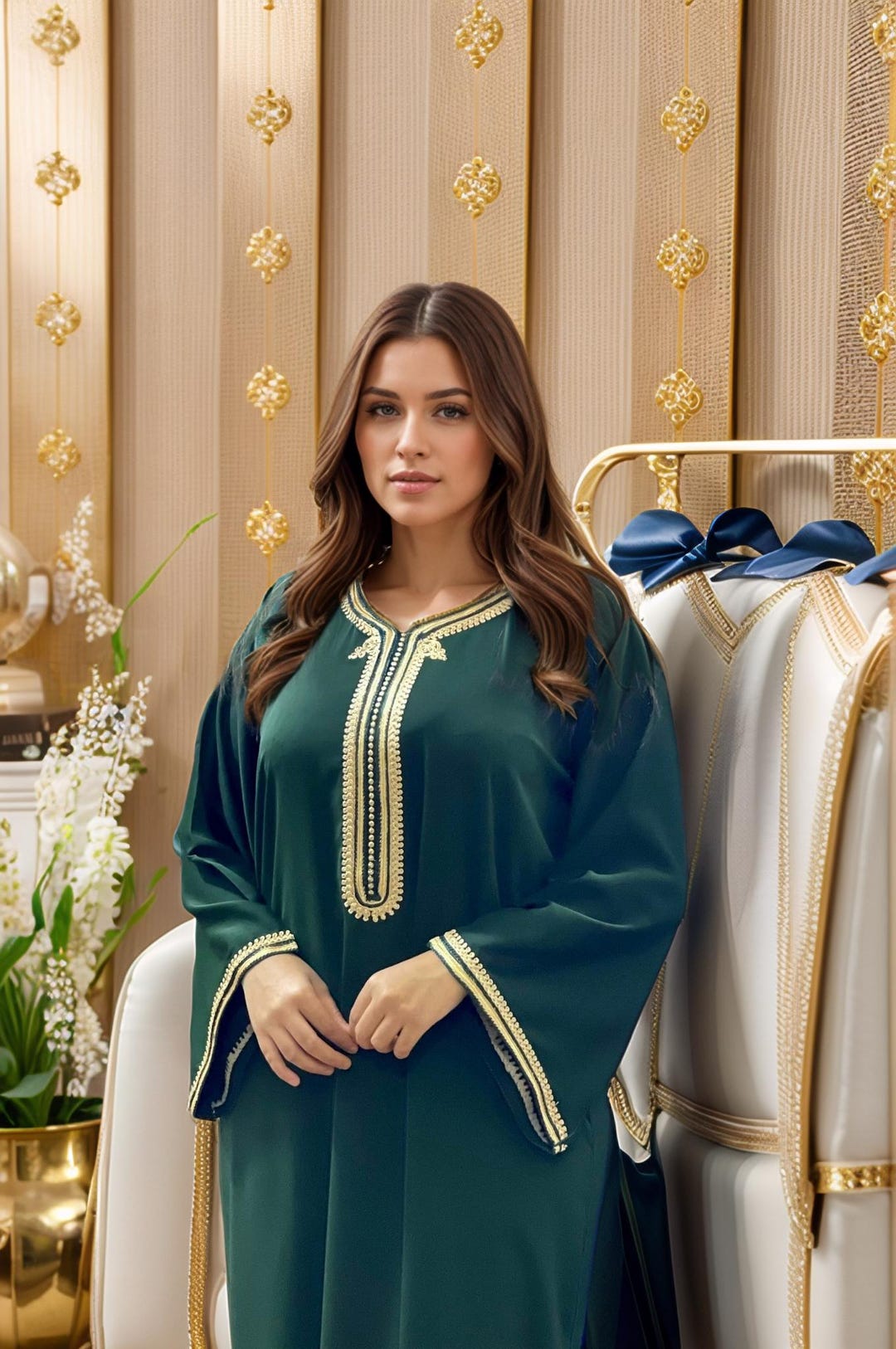Ramadan 2025 Kaftan, Handcrafted Moroccan Dress, Embroidered Arabic ...