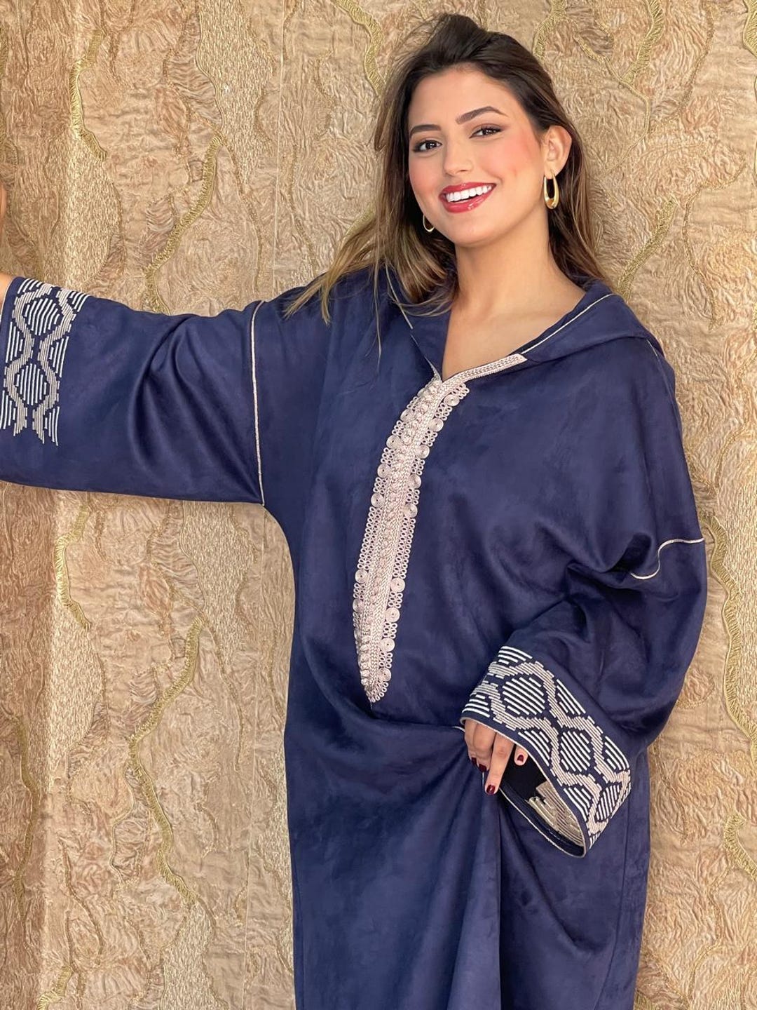 Winter Moroccan Jellaba Dress Elegant Jellaba With Intricate Embroidery ...