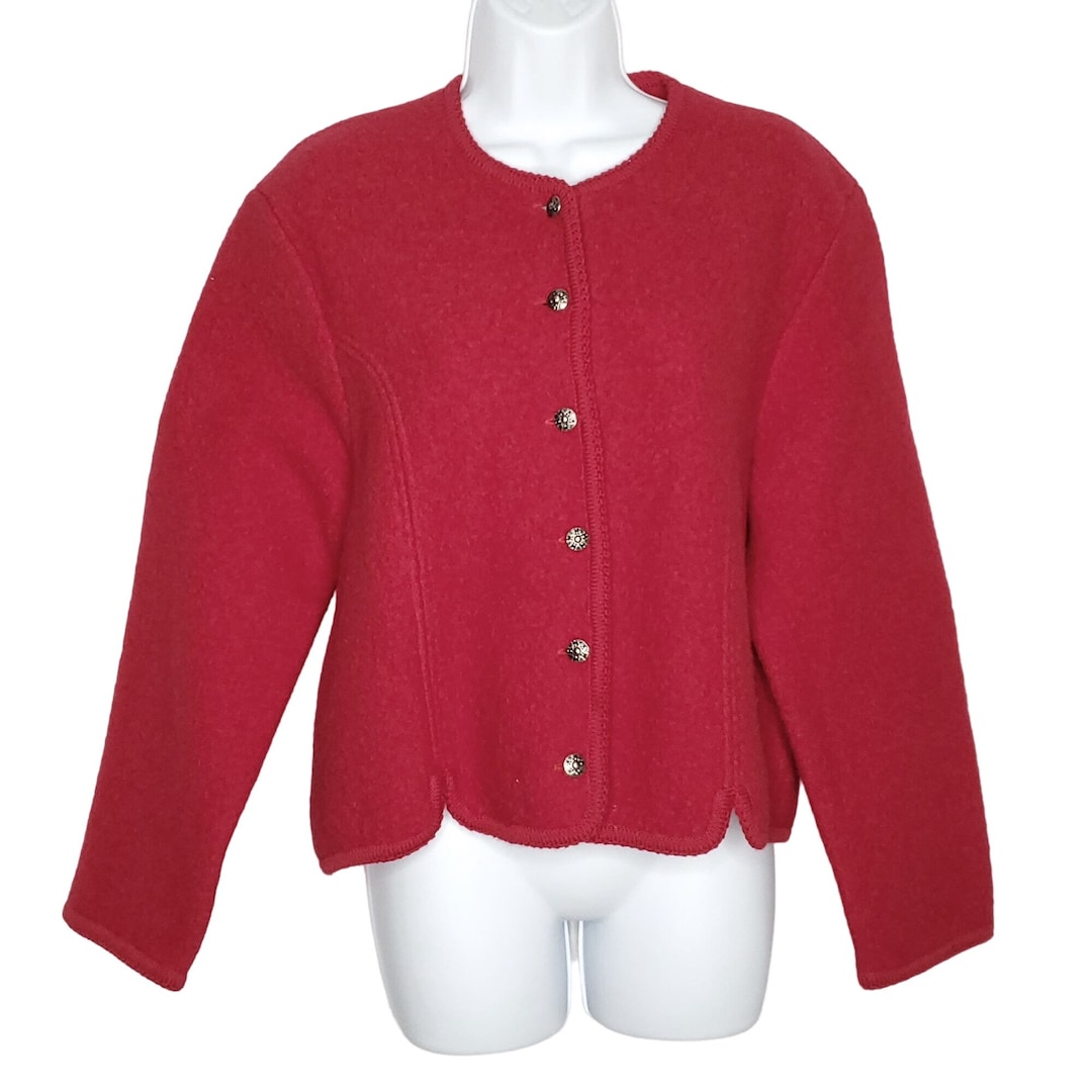Vtg Boiled Wool Sweater Jacket Cardigan Sz 12 Red - Etsy