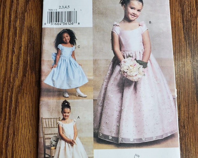 00s Vogue Pattern 7681 Girls Formal Fit Flare Gown Cap Sleeve 2 3 4 5 ...
