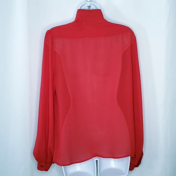 Vintage Sheer Red Secretary Blouse 12 Flowy Sleeves M… - Gem