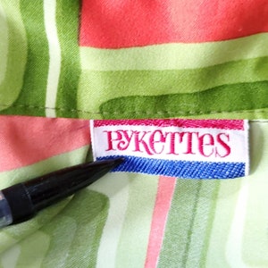 Vtg 60s 70s Pykettes Groovy Disco Mod Blouse L Long Sleeve Green Orange ...