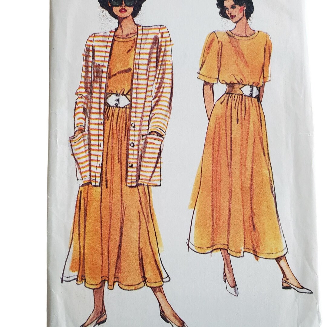Vintage 90s Vogue Pattern 7752 Uncut Jacket Loose Tunic Dirndl Skirt 14 ...