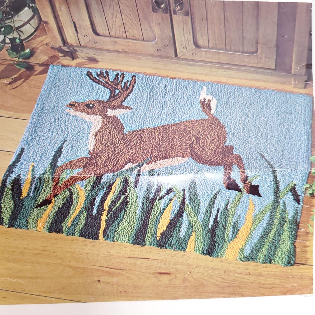 Aunt Lydia's Stag Buck Deer Punch Needle Rug Canvas Hunting Lodge Cabin ...