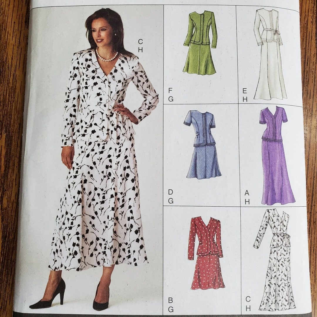 90s Vogue Pattern 7822 Semi Fitted Blouse Hidden Snaps A Line Skirt 14 ...