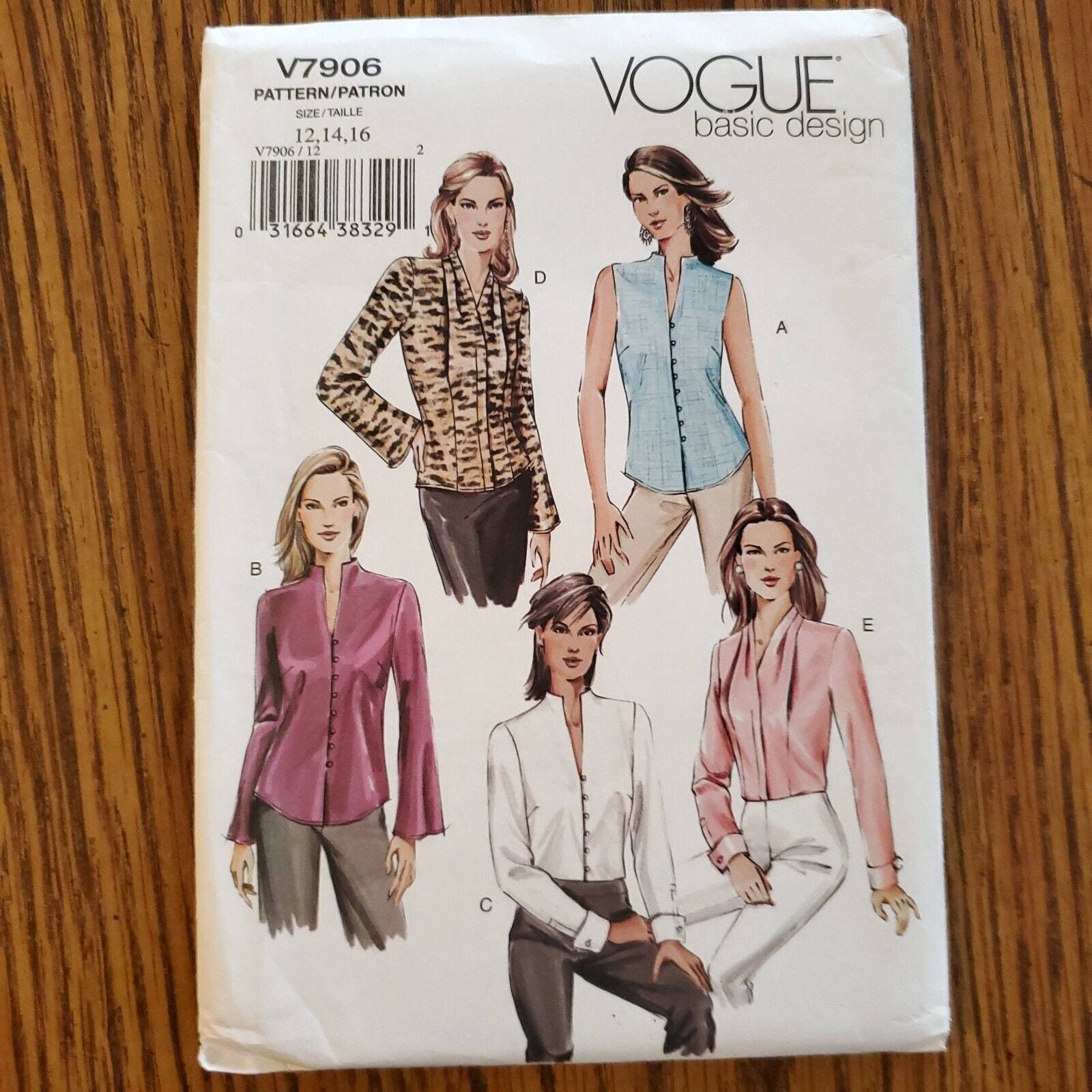 Y2K Vogue Pattern V7906 Blouse Loop Button Mock Stand Collar Tuck V ...