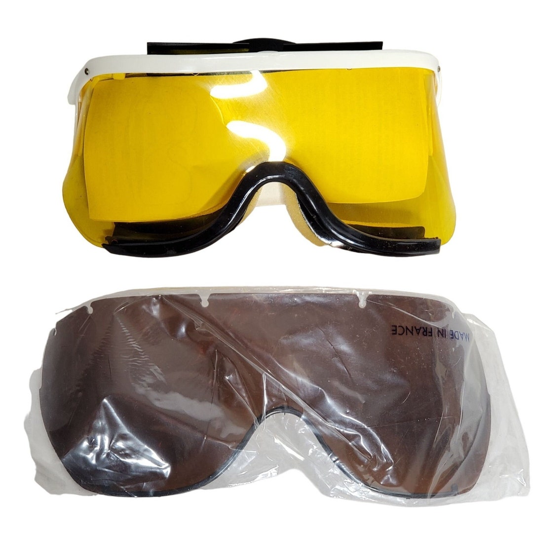 Vintage 70s Rene Loubsol Super 4 Ski Goggles Made in France Yellow Lens ...