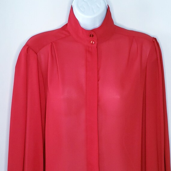 Vintage Sheer Red Secretary Blouse 12 Flowy Sleeves M… - Gem
