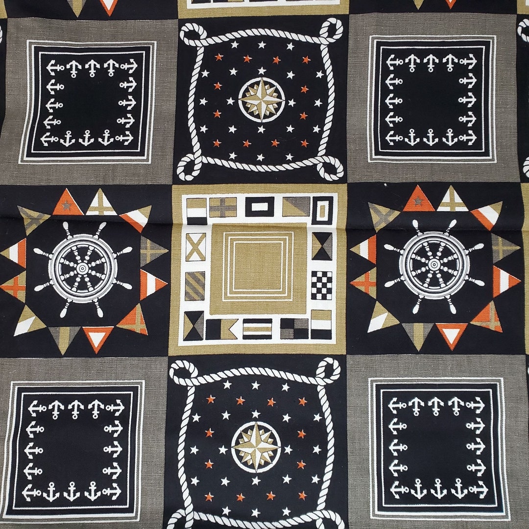 Vintage Nautical Sailing Boating Flags Fabric Cotton Black Brown Gray ...