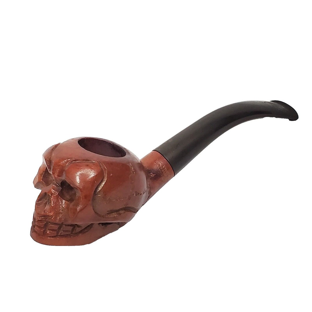 Vintage Goth Skull Smoking Tobacco Pipe Briar Wood Italy Imported Hand ...