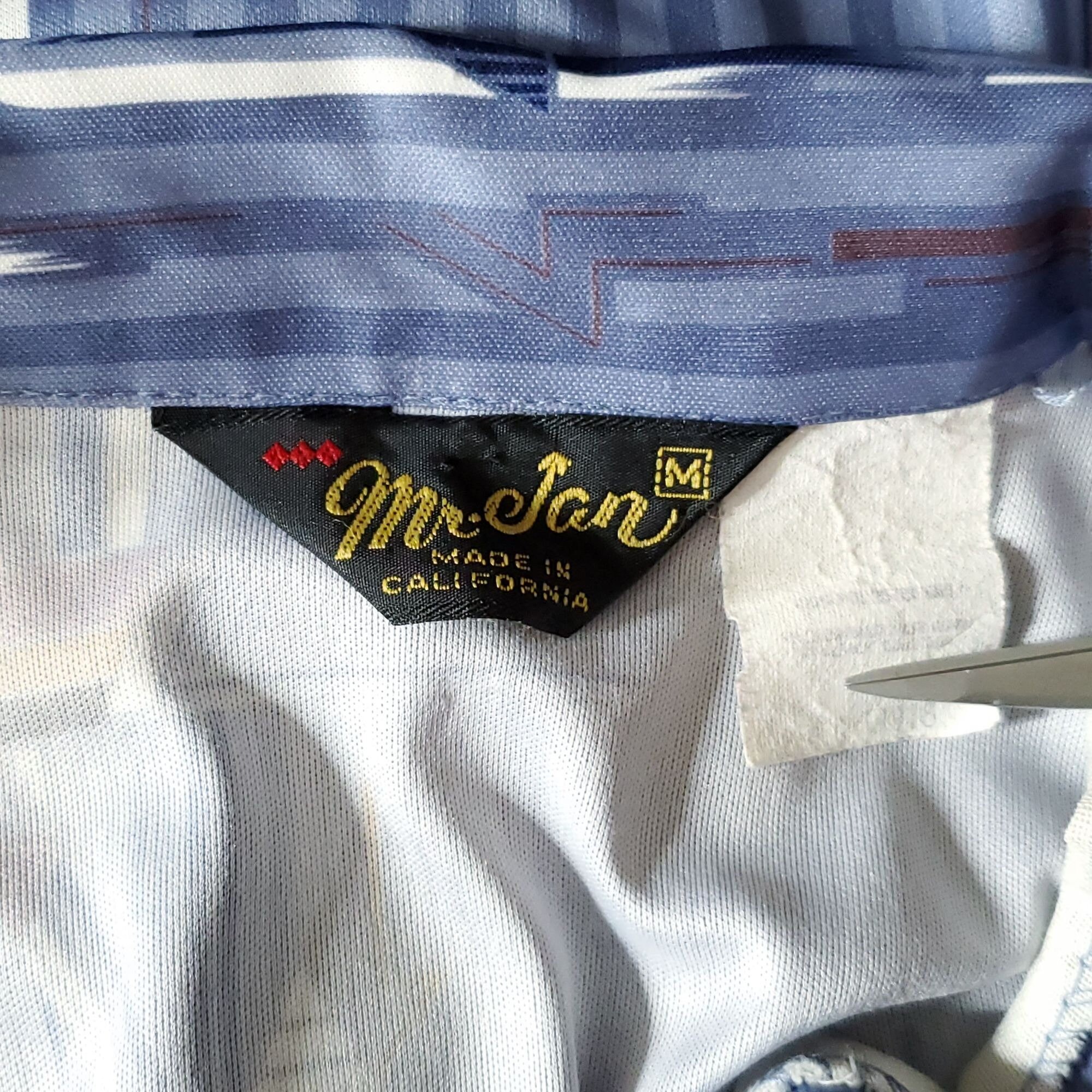 Vtg 70s Mr Jan Don Giovanni Disco Shirt M Geometric Stripe Blue Brown ...