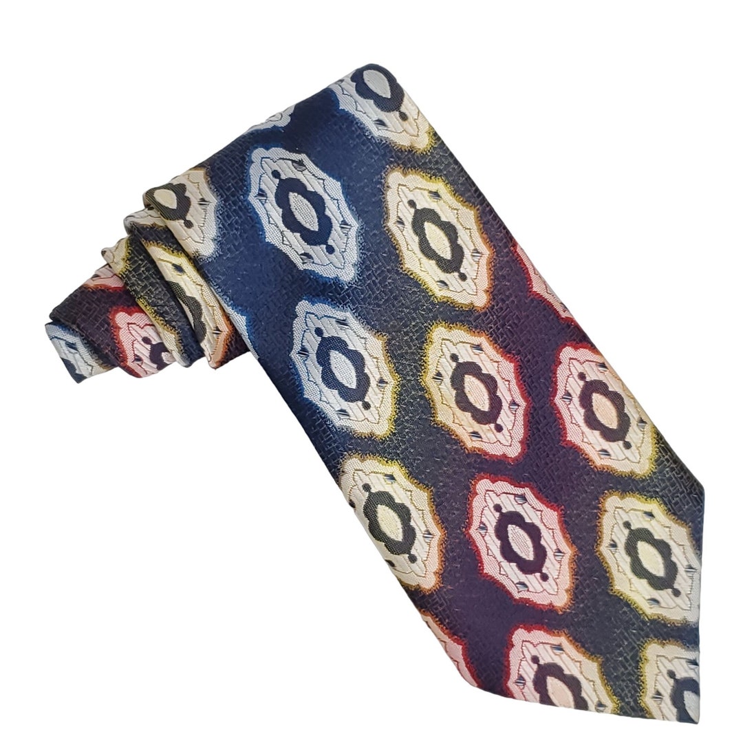 Vintage 70s Mens Wide Textured Necktie Ornate Marque Frames Ombre ...