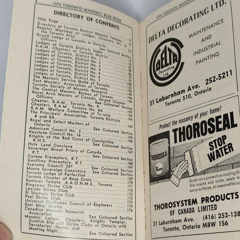 Toronto Masonic Blue Book 1974 Craft Directory Officer Temple Meeting ...