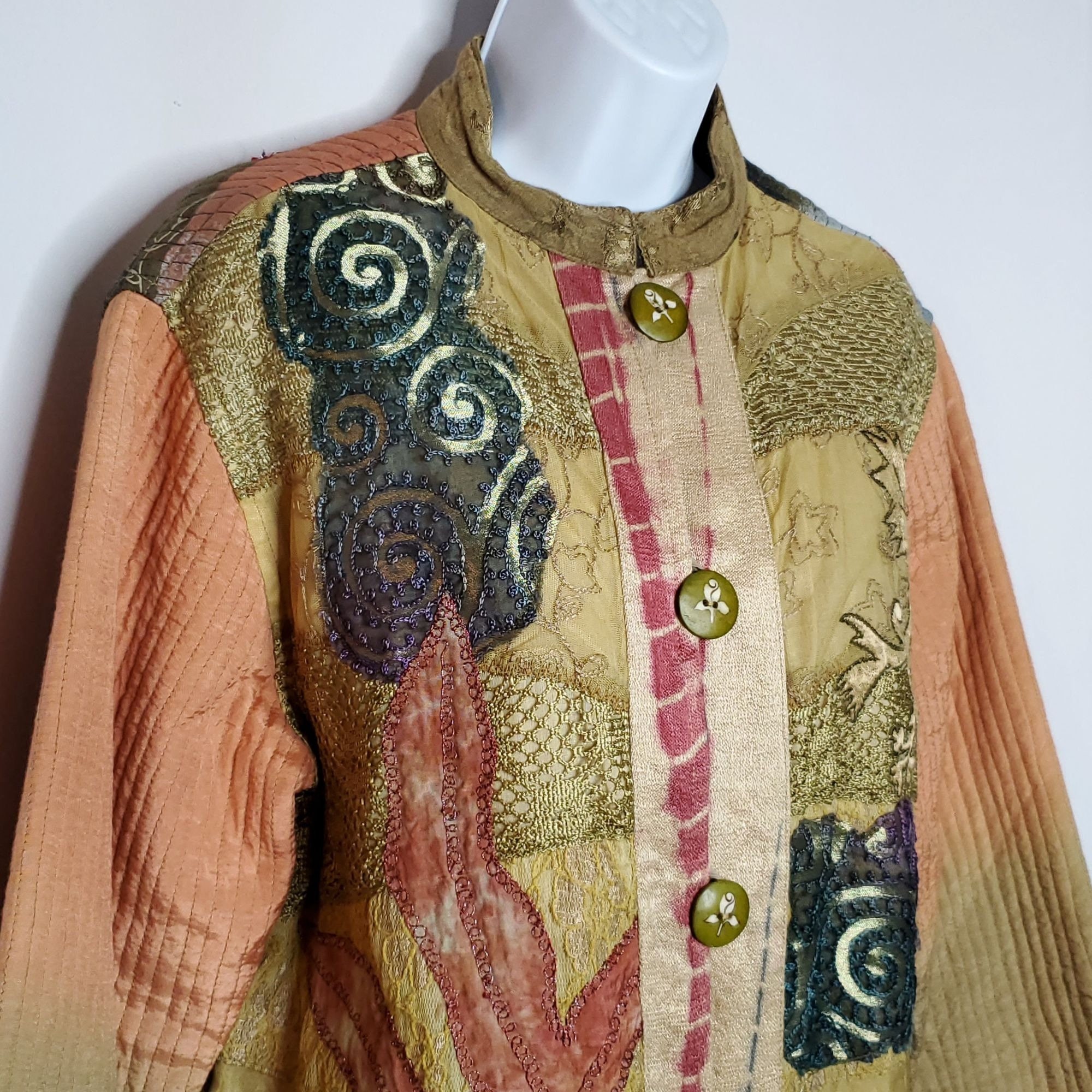 Vintage Flashback Quilted Embroidered Jacket L Crochet Lace - Etsy
