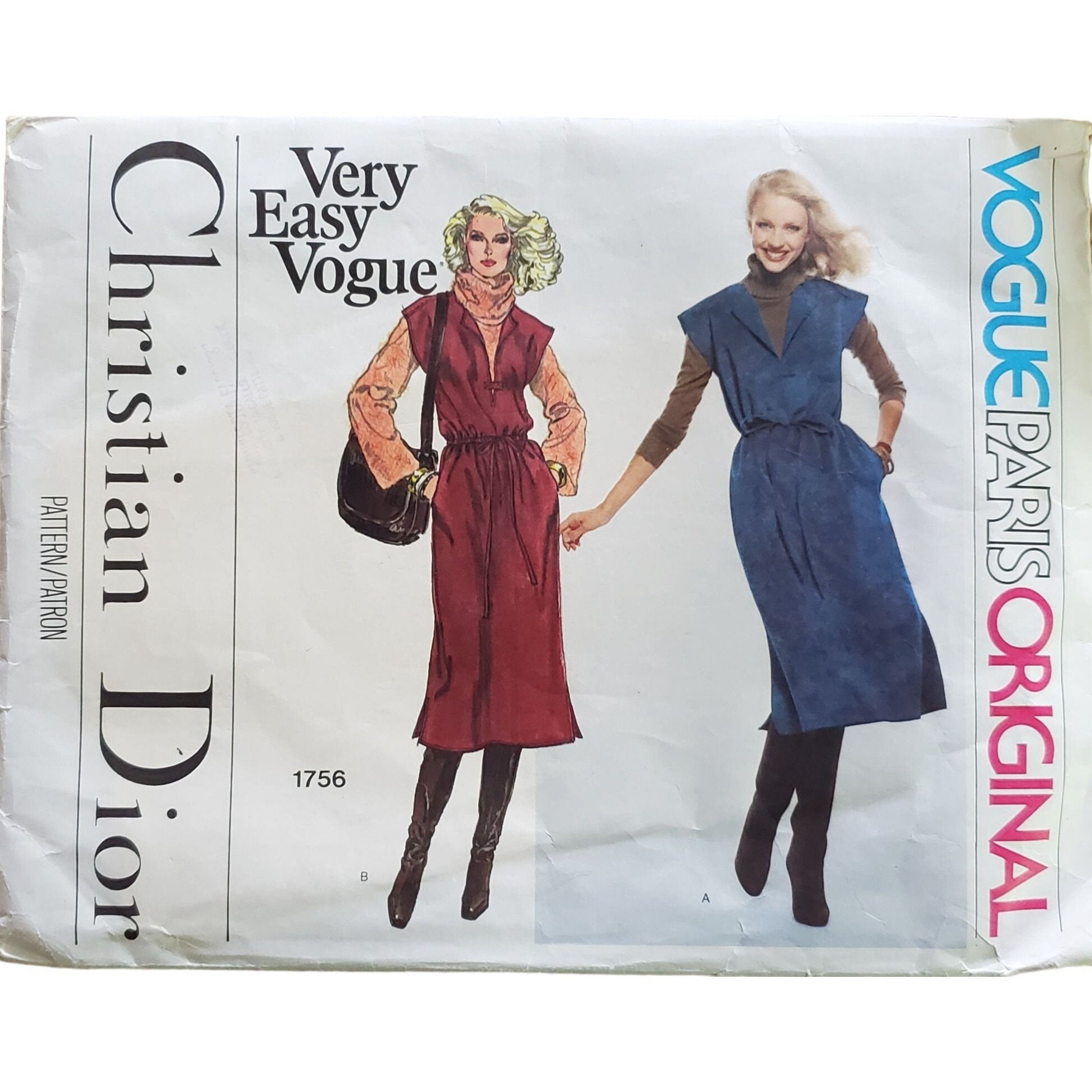 80s Christian Dior Pattern 1756 Uncut Dress Cap Sleeve Elastic Draw ...