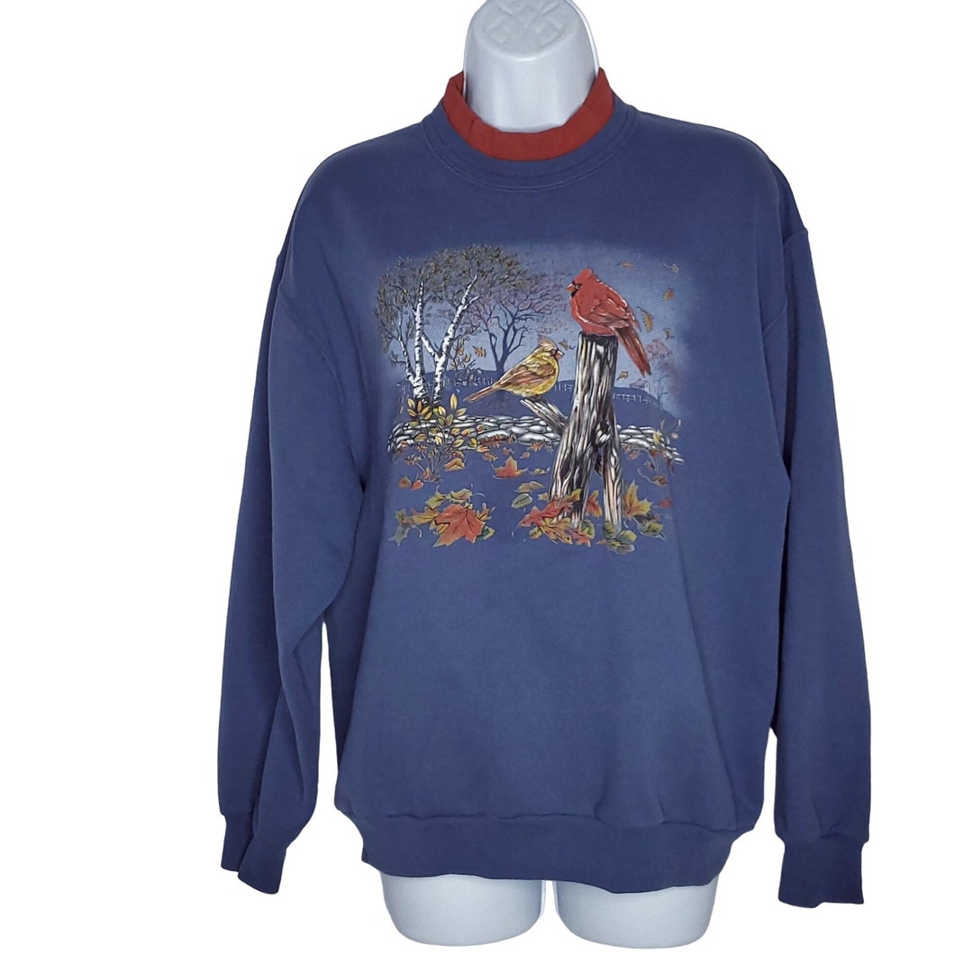 Vtg 90s Grandma Granny Core Cardinal Sweatshirt M Autumn Leaves Mock ...