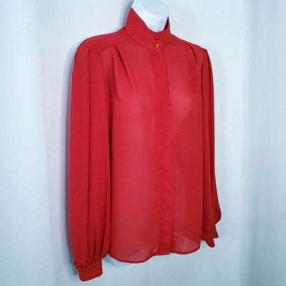 Vintage Sheer Red Secretary Blouse 12 Flowy Sleeves M… - Gem