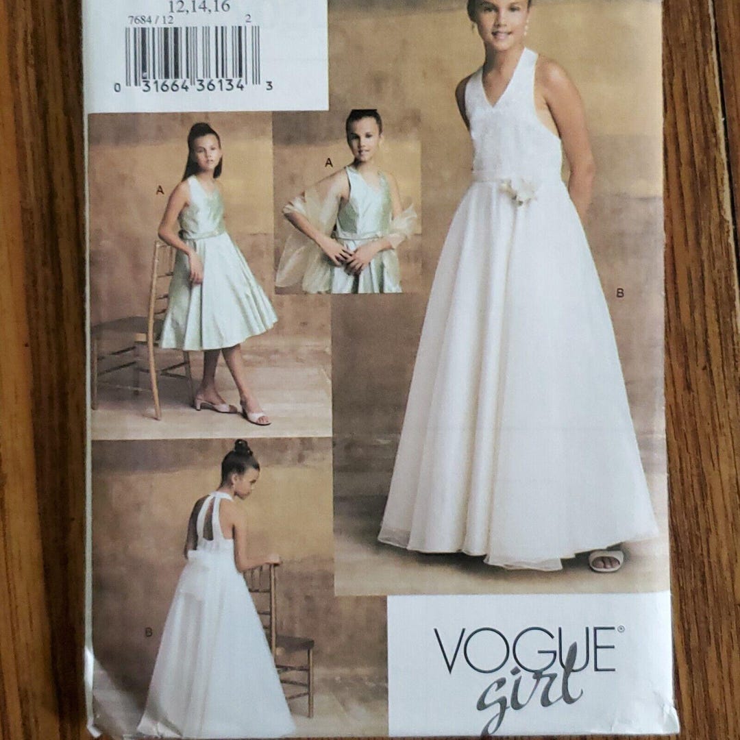 Y2K Vogue Pattern 7684 Girls Dress Fit Flare Sleeveless Open Back V ...