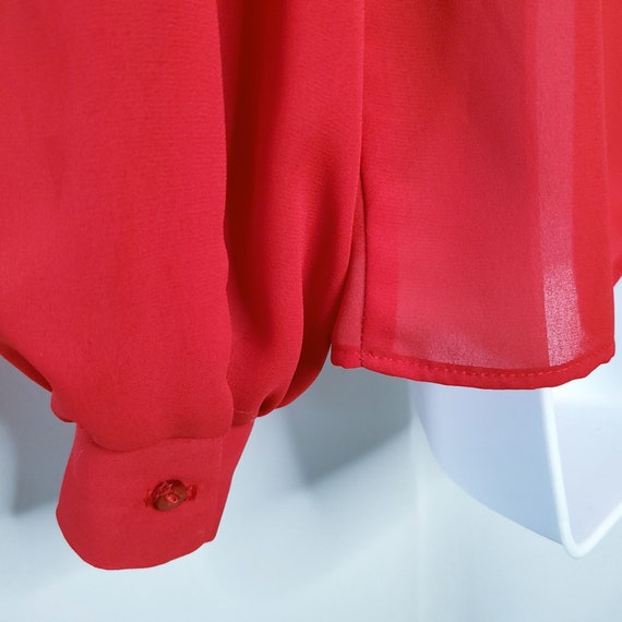 Vintage Sheer Red Secretary Blouse 12 Flowy Sleeves M… - Gem