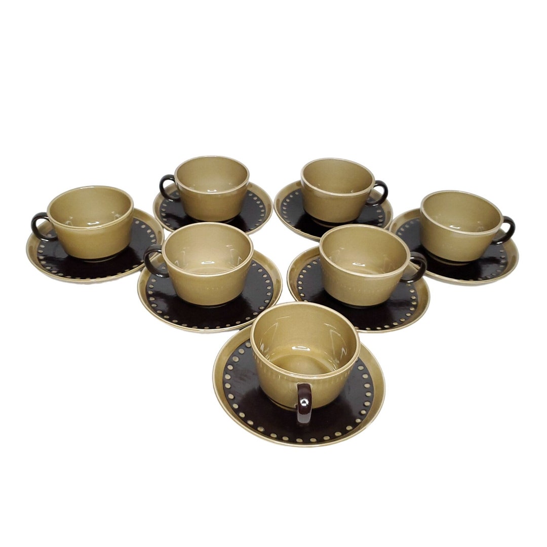 7 MCM Craftsman Mission Coffee Cup Saucers Two Tone Brown Franciscan ...