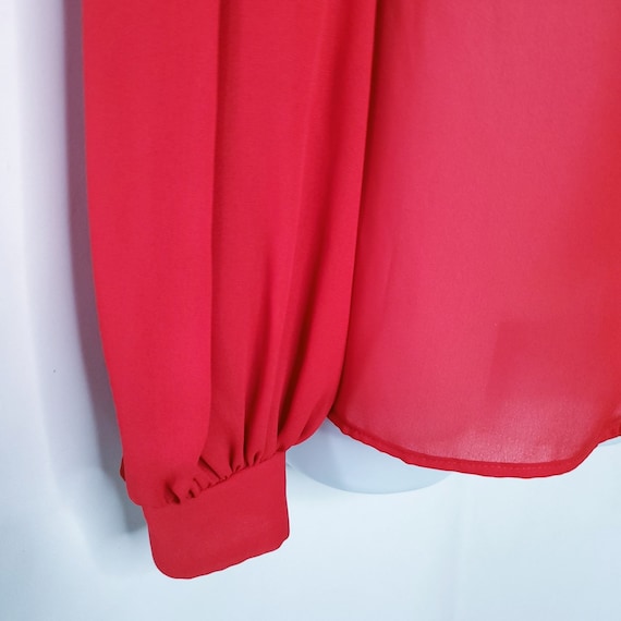 Vintage Sheer Red Secretary Blouse 12 Flowy Sleeves M… - Gem
